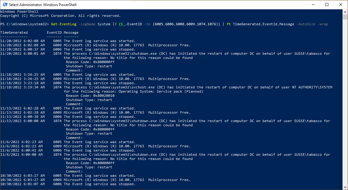 Restart redenen achterhalen via powershell – Steijvers.com