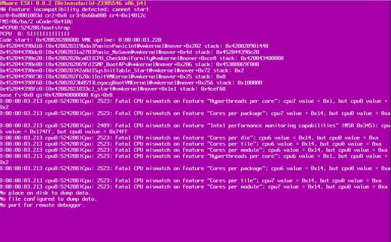 VMware ESX homelab server Minisforum MS-01 Fatal CPU mismatch PSOD ...